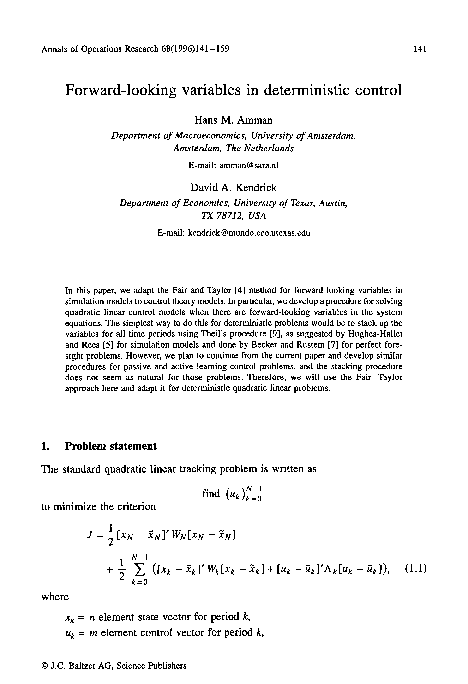 (PDF) Forward-looking variables in deterministic control