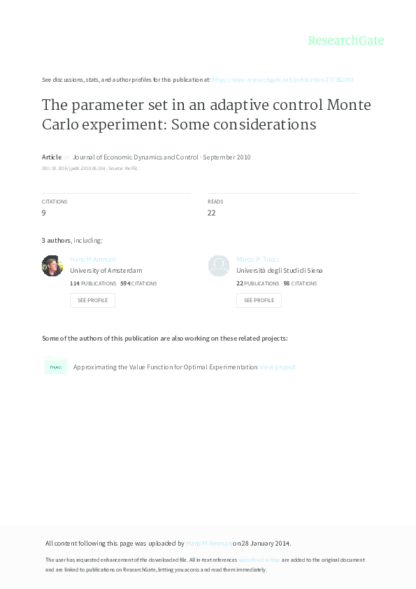 (PDF) The parameter set in an adaptive control Monte Carlo experiment: Some considerations