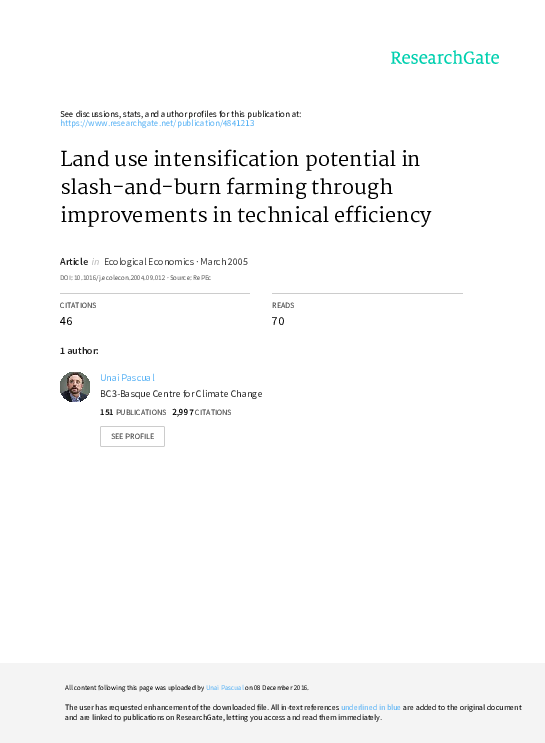 (PDF) Land use intensification potential in slash-and-burn farming ...