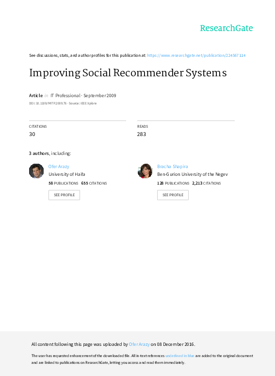 (PDF) Improving social recommender systems