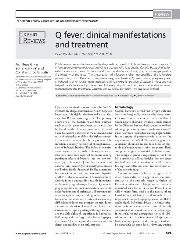(PDF) Q fever: clinical manifestations and treatment