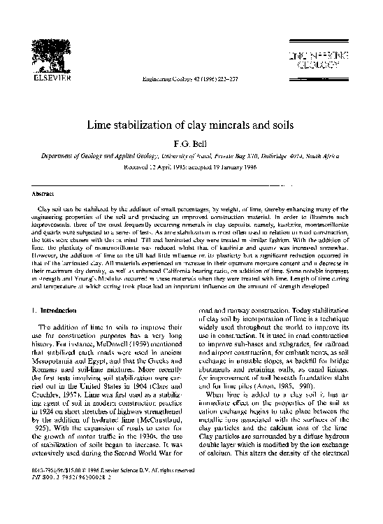 (PDF) Lime stabilization of clay minerals and soils