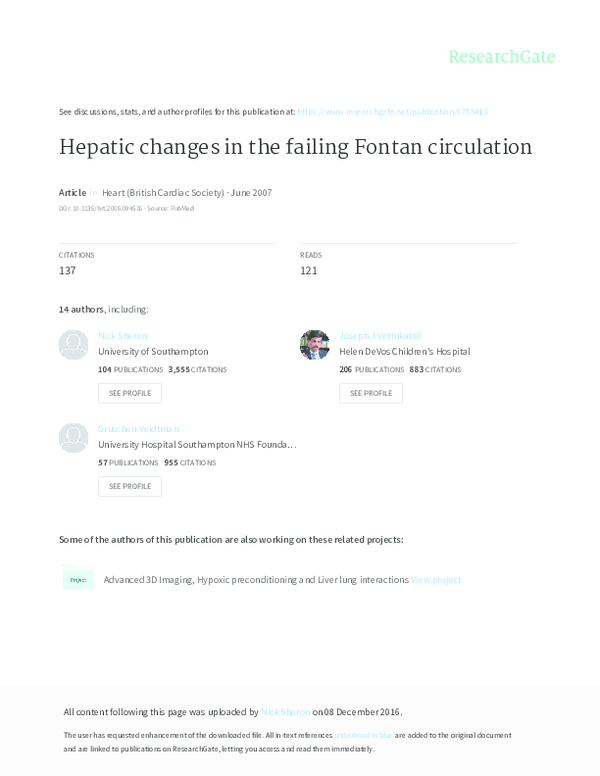 (PDF) Hepatic changes in the failing Fontan circulation