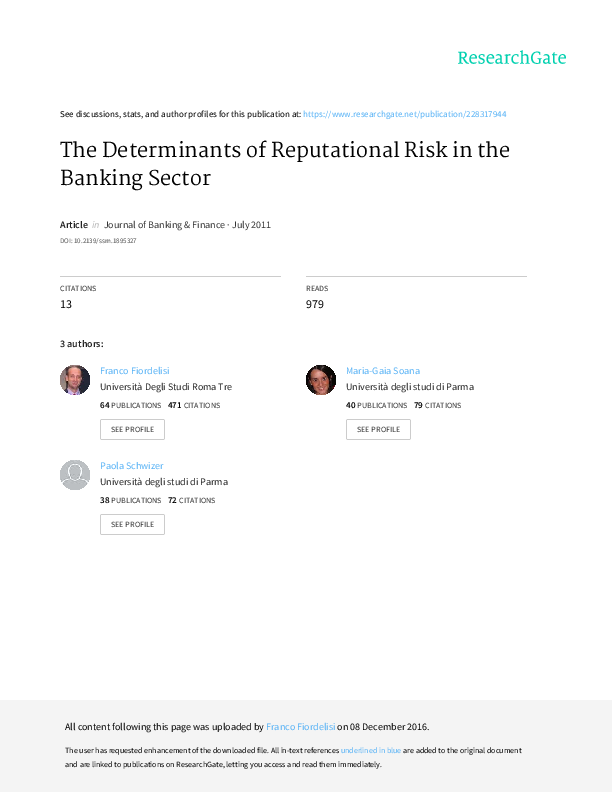 (PDF) The determinants of reputational risk in the banking sector