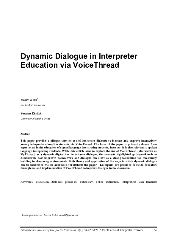 (PDF) Dynamic Dialogue in Interpreter Education via VoiceThread