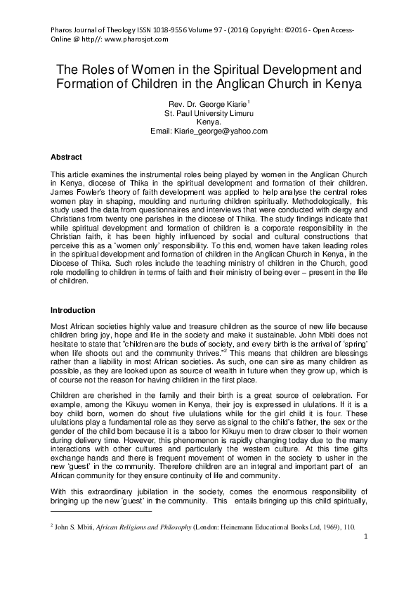 (PDF) The Roles of Women in the Spiritual Development and Formation of ...