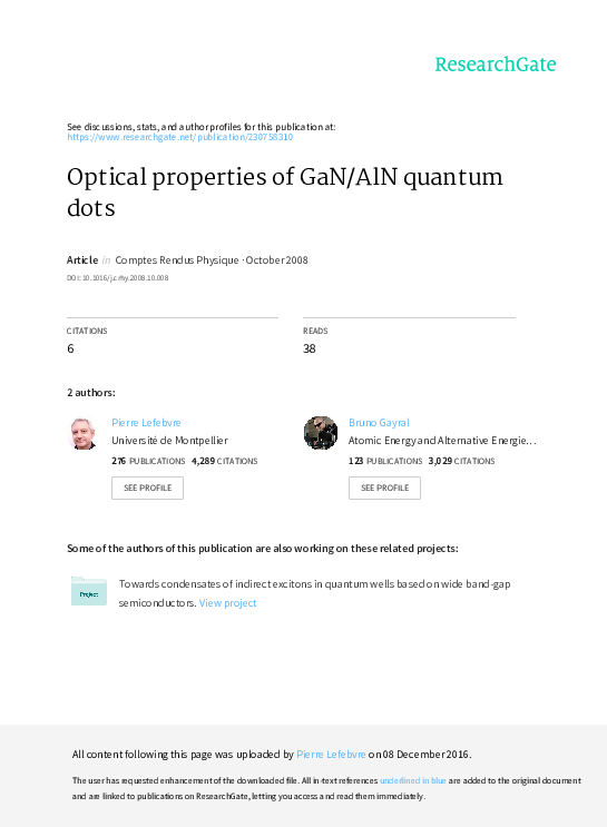 (PDF) Optical properties of GaN/AlN quantum dots | Pierre Lefebvre ...