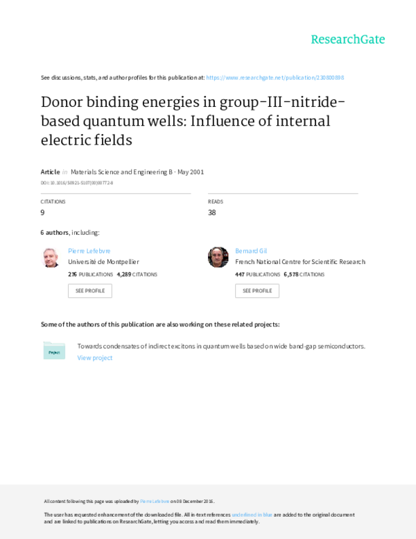 (PDF) Donor binding energies in group III-nitride-based quantum wells: influence of internal ...