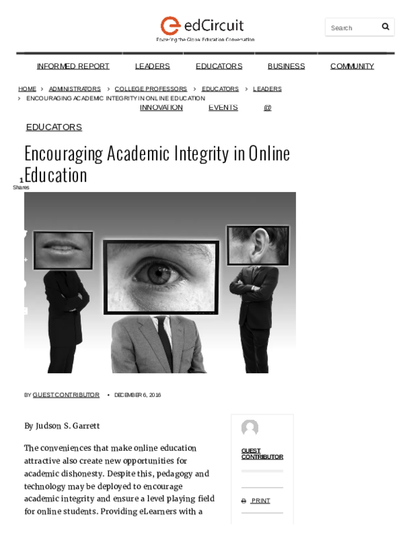 (PDF) Encouraging Academic Integrity in Online Education