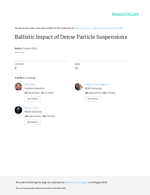 (PDF) Ballistic Impact of Dense Particle Suspensions