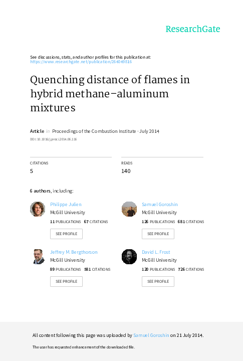 (PDF) Quenching distance of flames in hybrid methane–aluminum mixtures