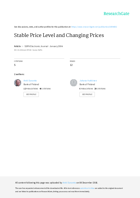 (PDF) Stable price level and changing prices