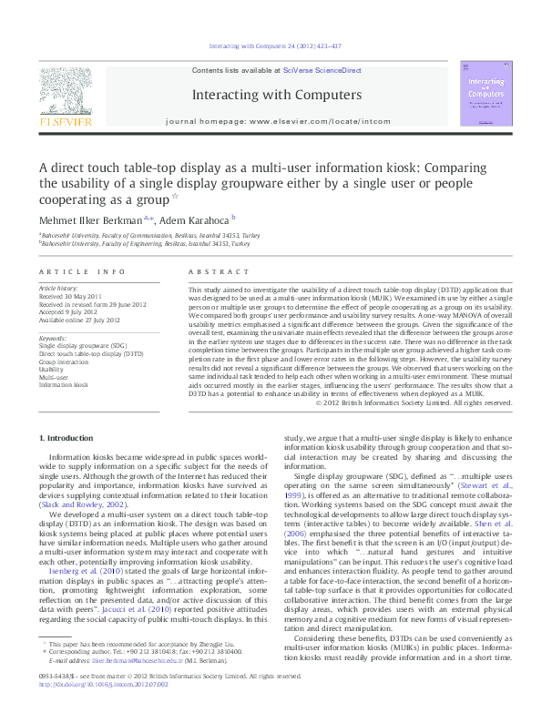 (PDF) A direct touch table-top display as a multi-user information kiosk: Comparing the ...
