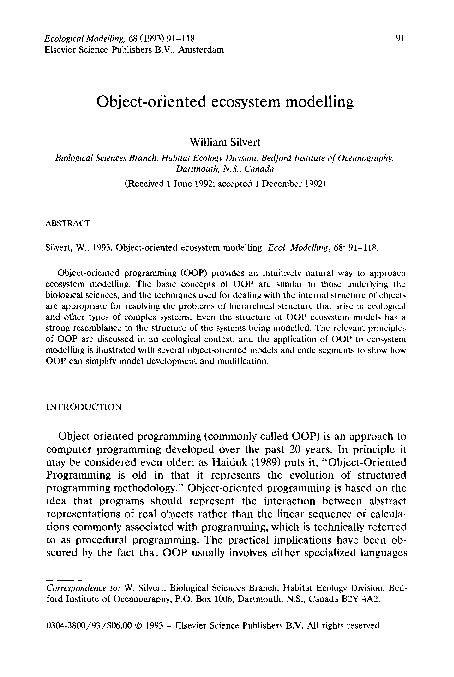 (PDF) Object-oriented ecosystem modelling
