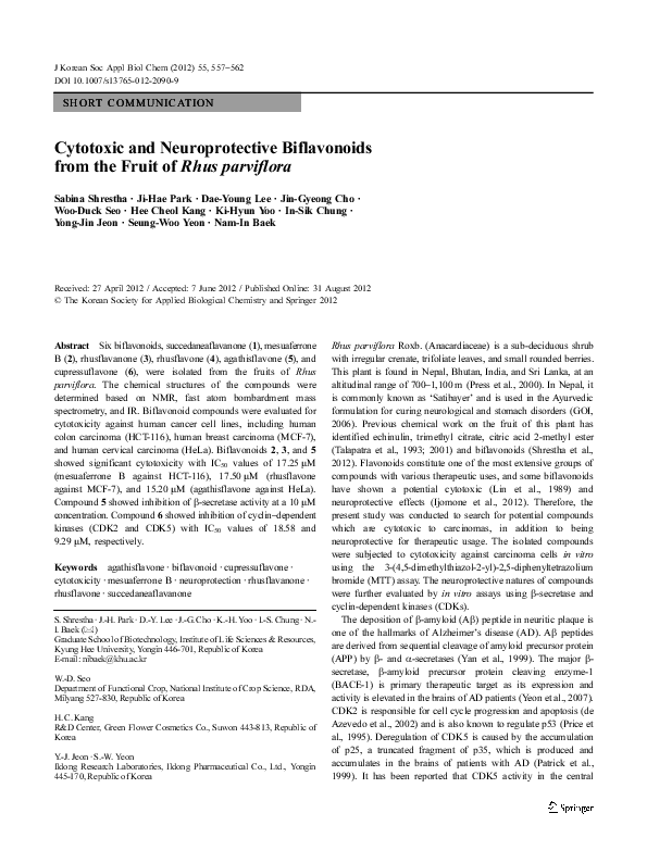 (PDF) Cytotoxic and neuroprotective biflavonoids from the fruit of Rhus ...