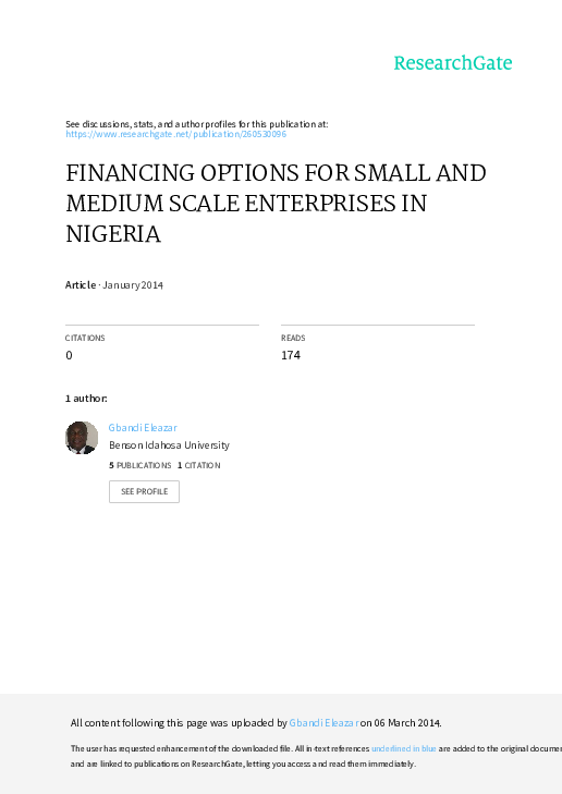 (PDF) Financing Options for Small and Medium Scale Enterprises in Nigeria