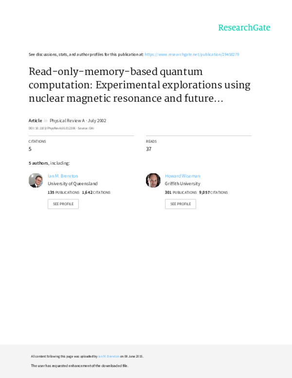 (PDF) Read-only-memory-based quantum computation: Experimental explorations using nuclear ...