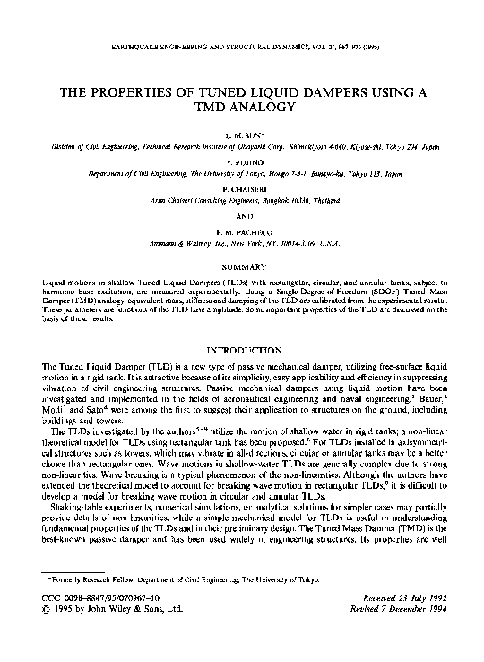 (PDF) The properties of tuned liquid dampers using a TMD analogy