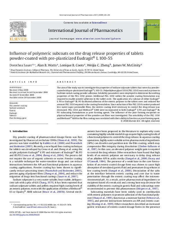 (PDF) Influence of polymeric subcoats on the drug release properties of ...