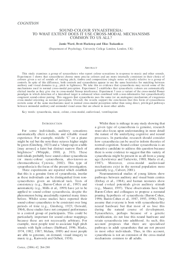 (PDF) Sound-Colour Synaesthesia: to What Extent Does it Use Cross-Modal Mechanisms Common to us All?