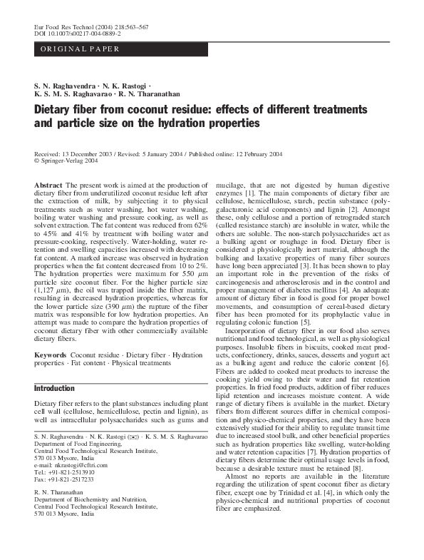 (PDF) Dietary fiber from coconut residue: effects of different ...