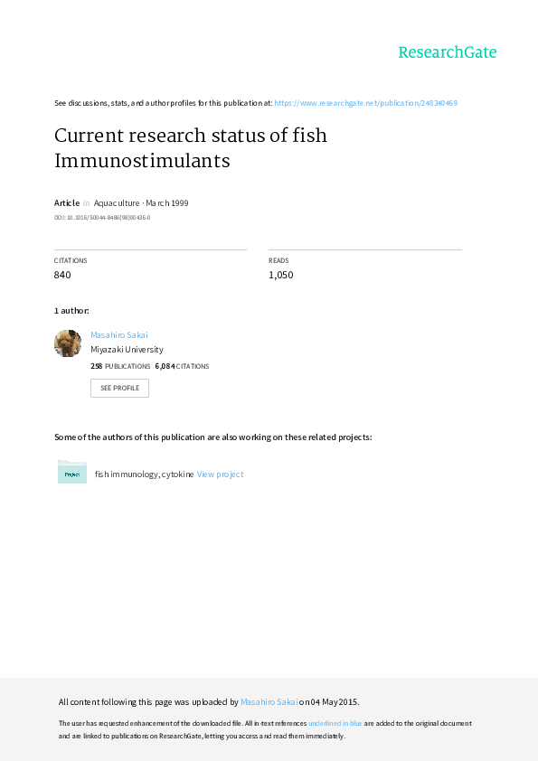 (PDF) Current research status of fish immunostimulants