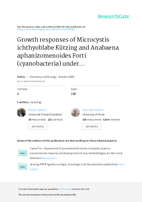 (PDF) Growth responses of Microcystis ichthyoblabe Kützing and Anabaena ...