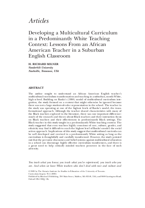 (PDF) Developing a multicultural curriculum in a predominantly white ...