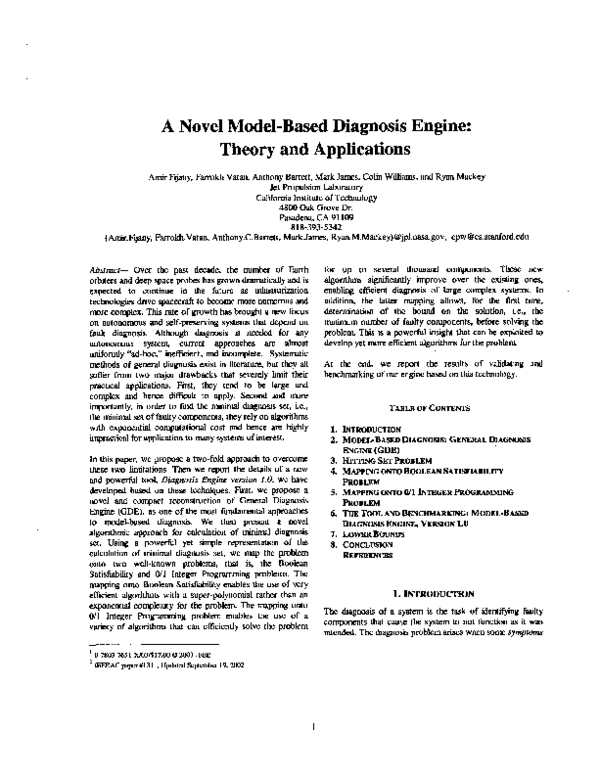 (PDF) A novel model-based diagnosis engine: theory and applications