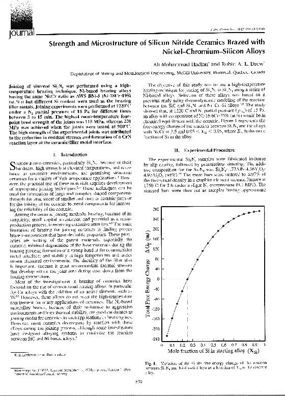 (PDF) Strength and Microstructure of Silicon Nitride Ceramics Brazed with Nickel‐Chromium ...