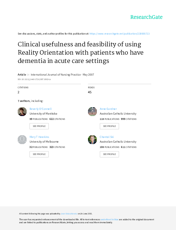 (PDF) Clinical usefulness and feasibility of using reality orientation ...