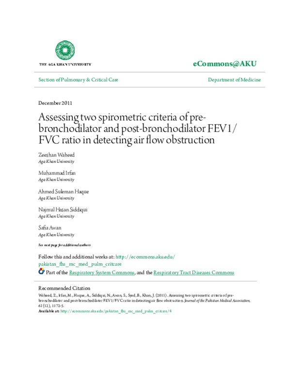 (PDF) Assessing two spirometric criteria of pre-bronchodilator and post ...