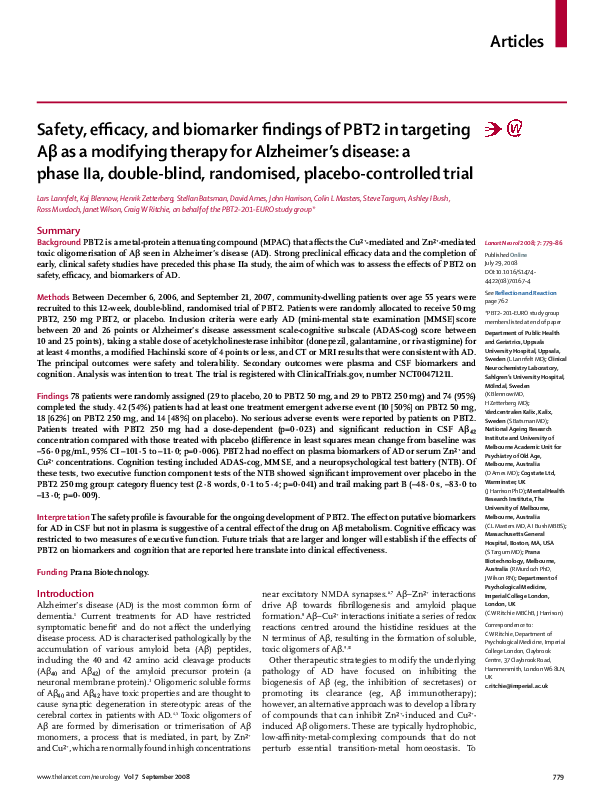 (PDF) Safety, efficacy, and biomarker findings of PBT2 in targeting Aβ ...