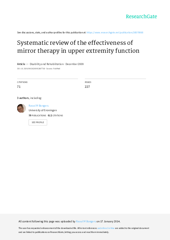 (PDF) Systematic review of the effectiveness of mirror therapy in upper ...