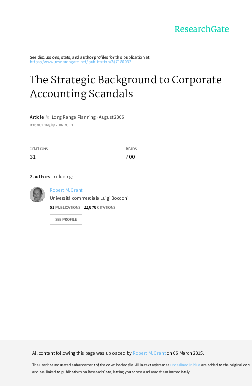 (PDF) The strategic background to corporate accounting scandals