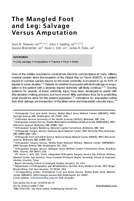 The mangled foot and leg: salvage versus amputation