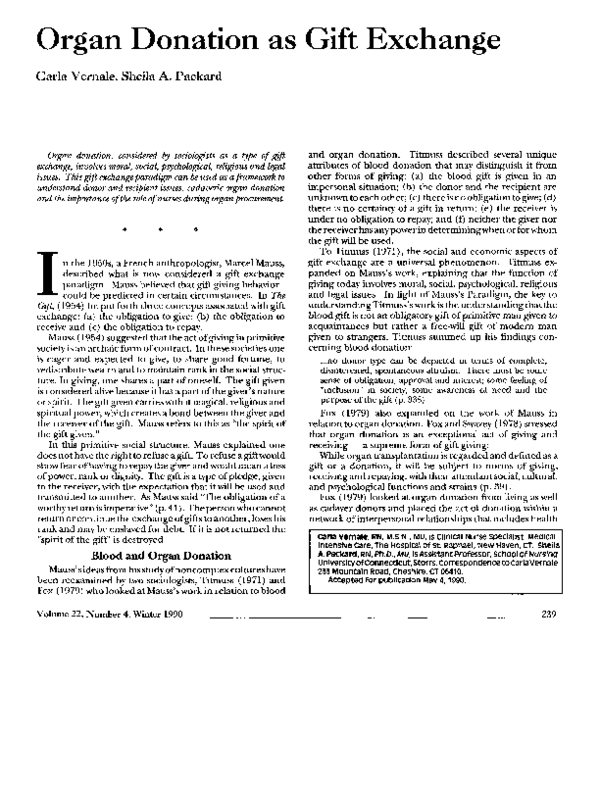 (PDF) Organ donation as gift exchange