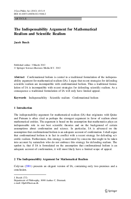 (PDF) The Indispensability Argument for Mathematical Realism and ...