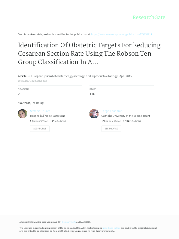 (PDF) Identification of obstetric targets for reducing cesarean section ...