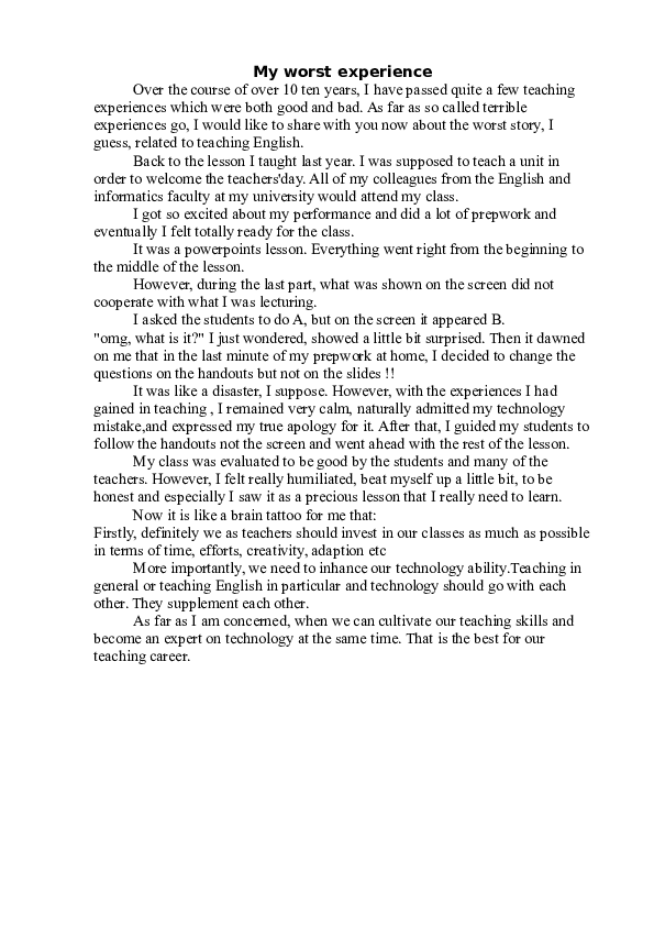 (DOC) My worst teaching experience