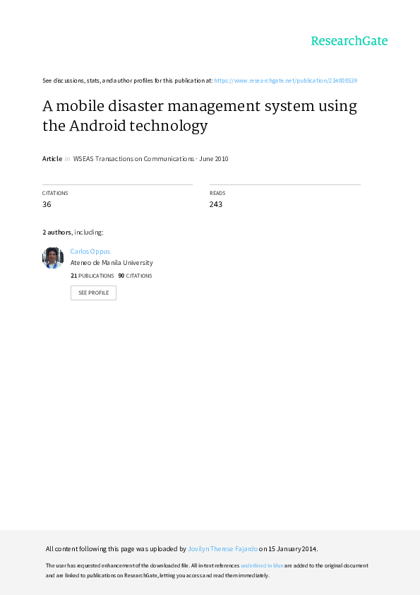 (PDF) A mobile disaster management system using the android technology