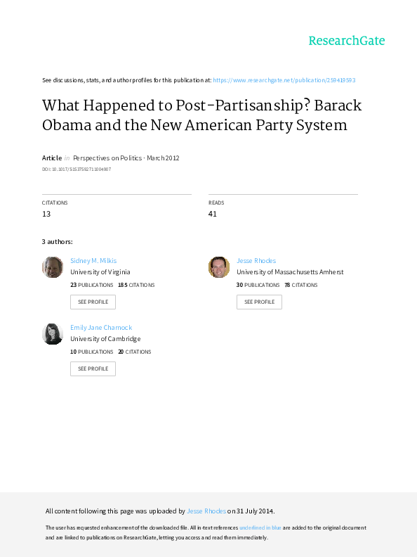 (PDF) What Happened to Post-Partisanship? Barack Obama and the New ...