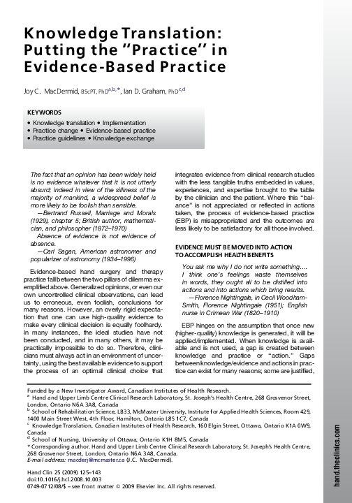 (PDF) Knowledge Translation: Putting the “Practice” in Evidence-Based Practice