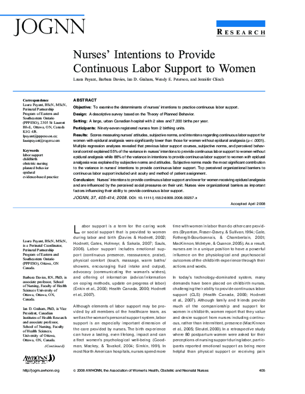 (PDF) Nurses' Intentions to Provide Continuous Labor Support to Women
