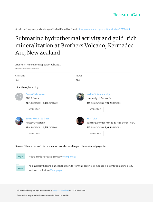 (PDF) Submarine hydrothermal activity and gold-rich mineralization at ...