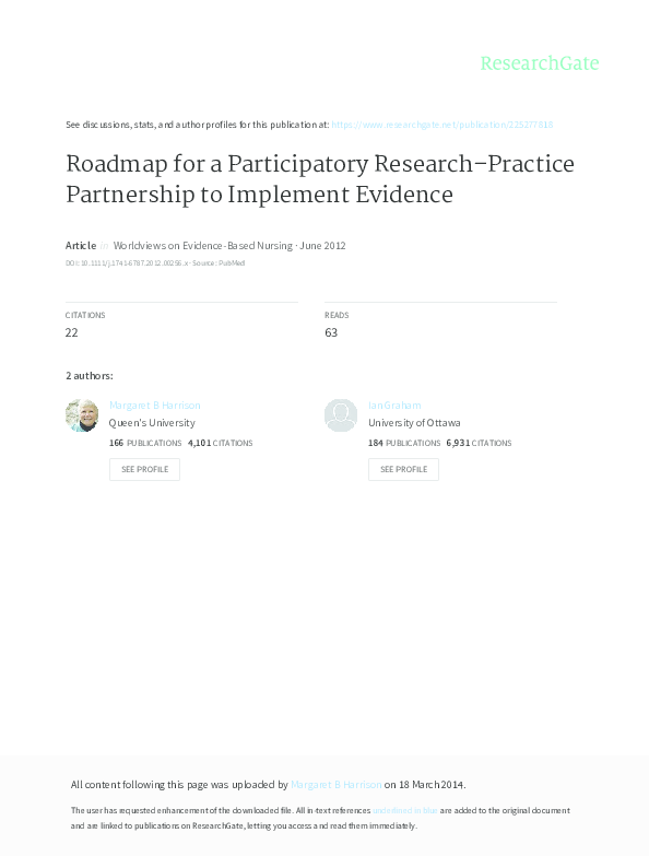 (PDF) Roadmap for a Participatory Research-Practice Partnership to ...