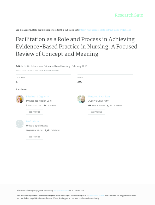 (PDF) Facilitation as a Role and Process in Achieving Evidence-Based Practice in Nursing: A ...