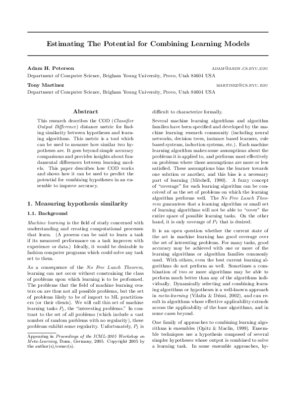 (PDF) Estimating The Potential for Combining Learning Models