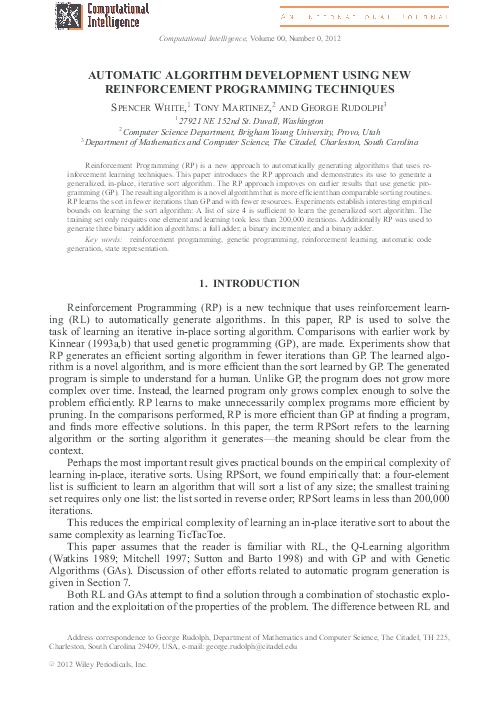 Pdf Automatic Algorithm Development Using New Reinforcement Programming Techniques Tony 4613