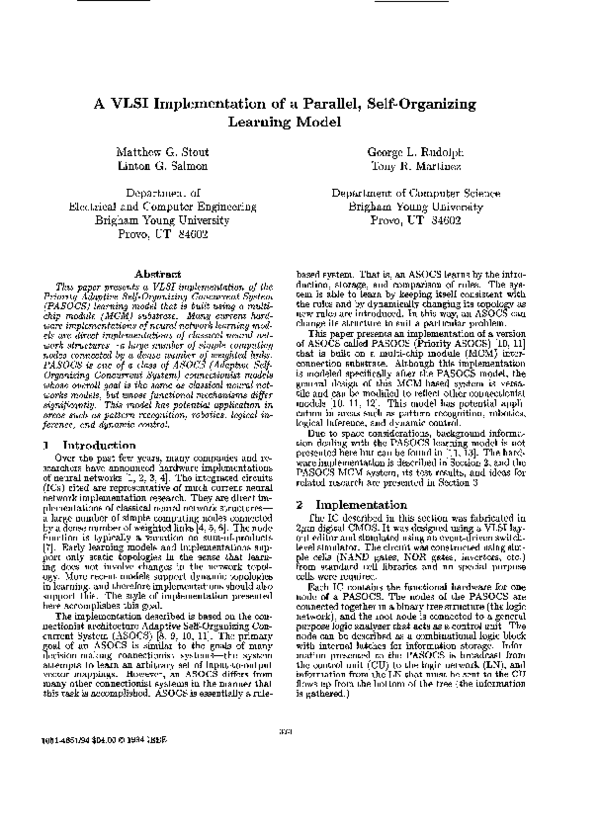 (PDF) A VLSI implementation of a parallel, self-organizing learning model